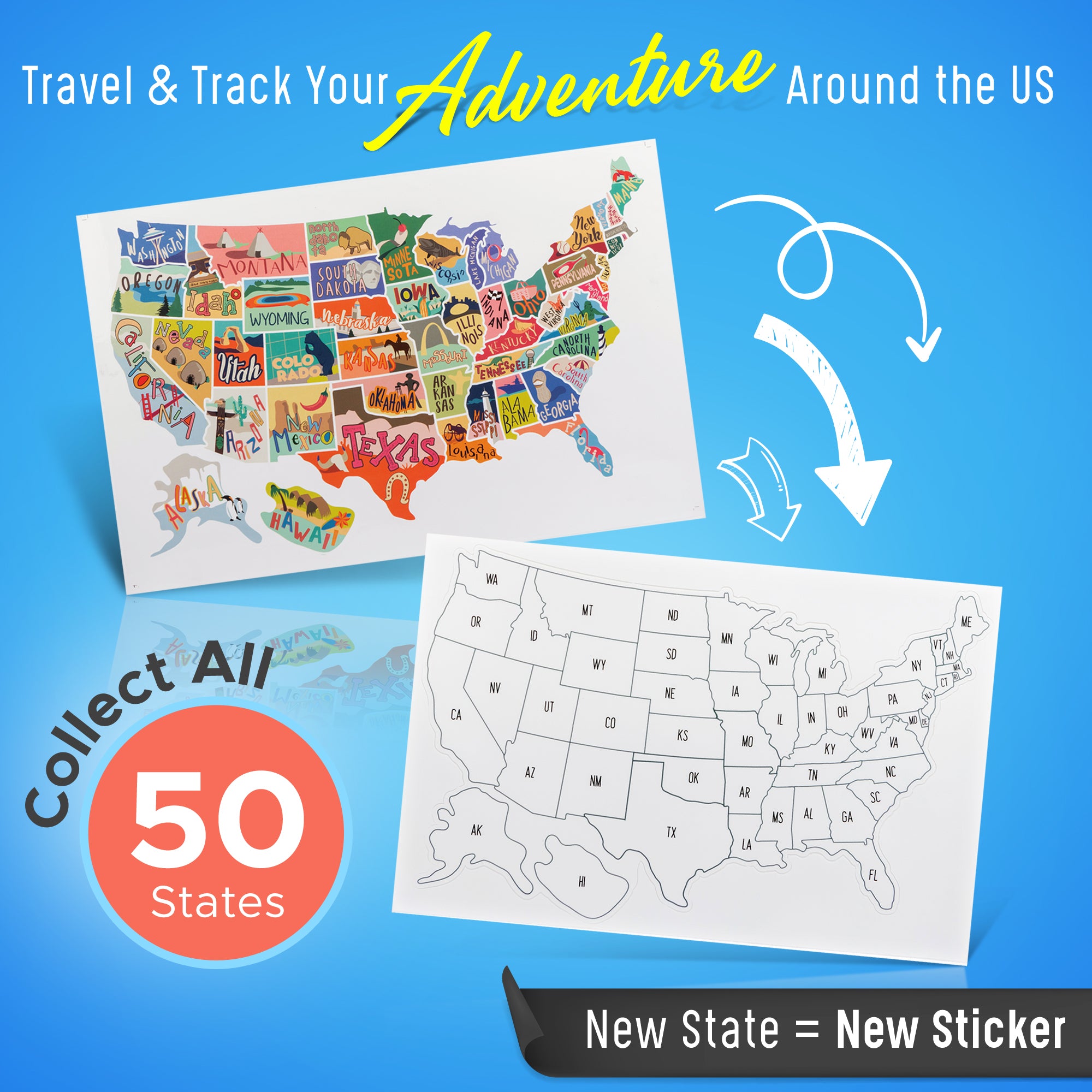 Travel Tracker - 50 State Sticker Map for RV's, Cars, Trucks, and Lugg ...
